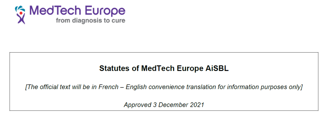 Statutes of MedTech Europe AiSBL - MedTech Europe